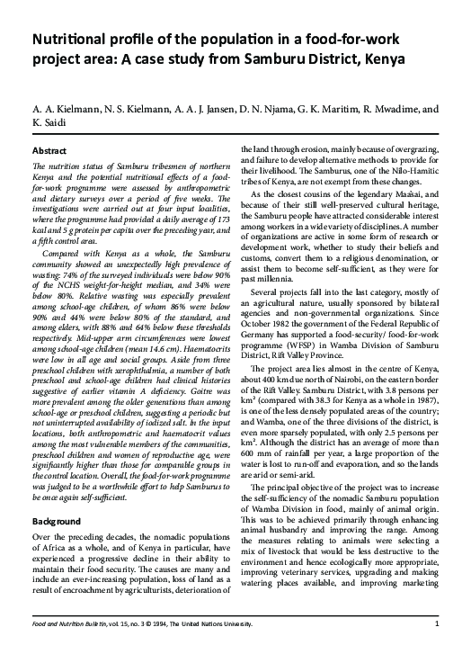 (PDF) Nutritional Profile of the Population in a Food-For-Work Project Area: A Case Study from ...