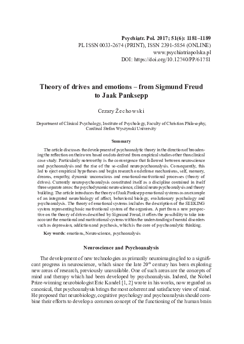 (PDF) Theory of drives and emotions - from Sigmund Freud to Jaak Panksepp