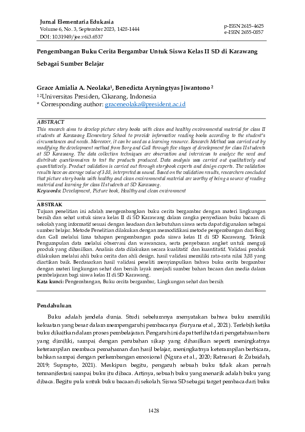 (PDF) Pengembangan Buku Cerita Bergambar Untuk Siswa Kelas 2 SD Tunas Dharma Karawang