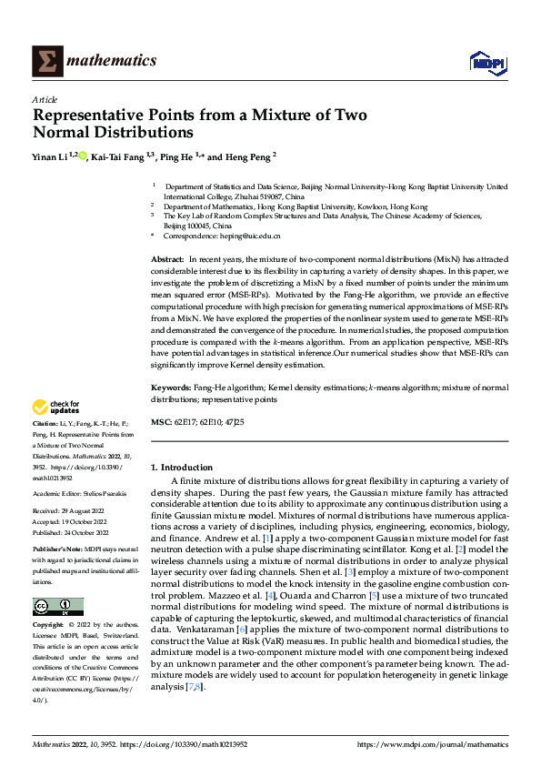 (PDF) Representative Points from a Mixture of Two Normal Distributions
