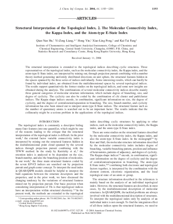 (PDF) Structural Interpretation of a Topological Index. 1. External Factor Variable Connectivity ...