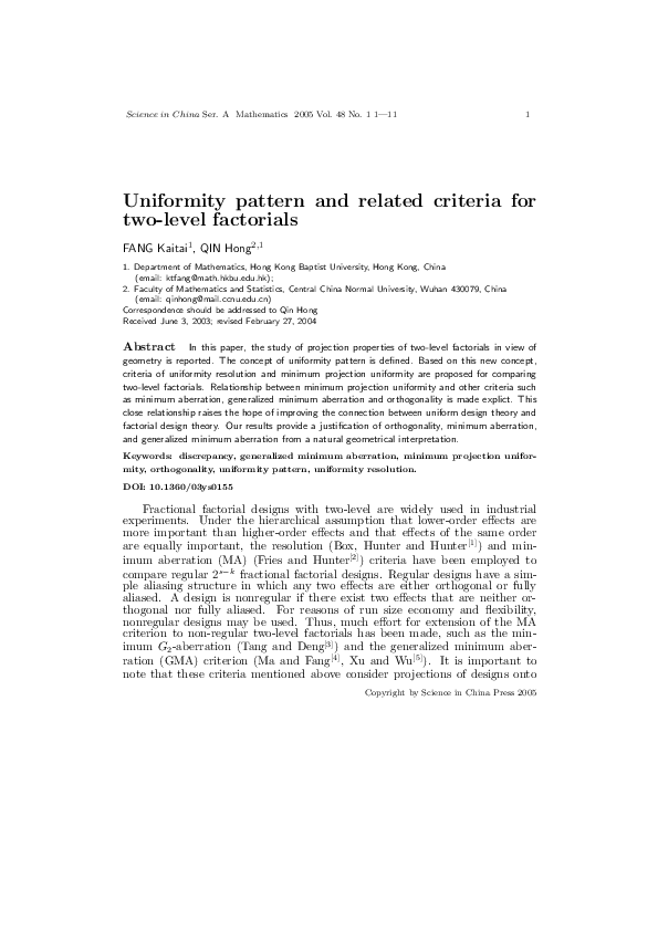 (PDF) Uniformity pattern and related criteria for two-level factorials