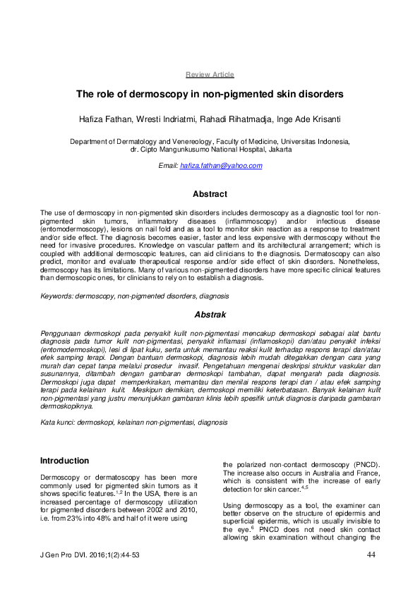 (PDF) The role of dermoscopy in non-pigmented skin disorders