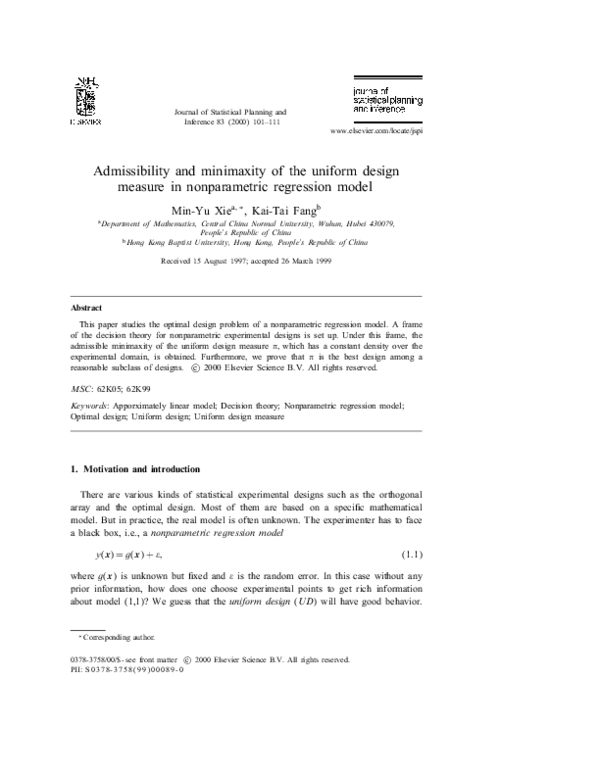 (PDF) Admissibility and minimaxity of the uniform design measure in nonparametric regression ...