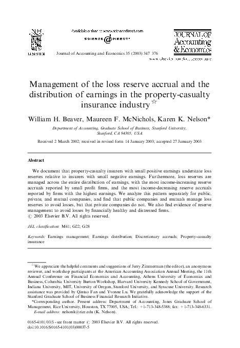 (PDF) Management of the loss reserve accrual and the distribution of ...