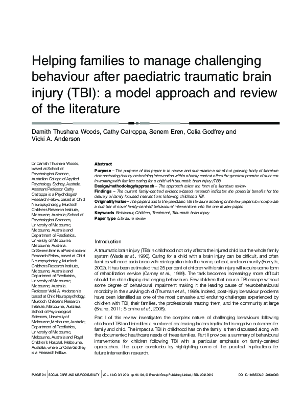 (PDF) Helping families to manage challenging behaviour after paediatric ...