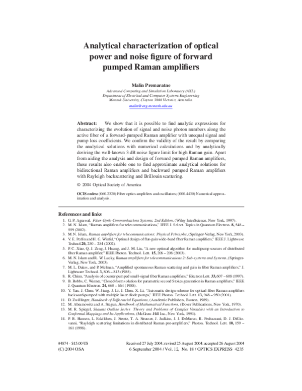 (PDF) Analytical characterization of optical power and noise figure of forward-pumped Raman ...