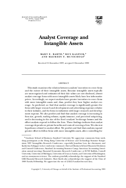 (PDF) Analyst Coverage and Intangible Assets