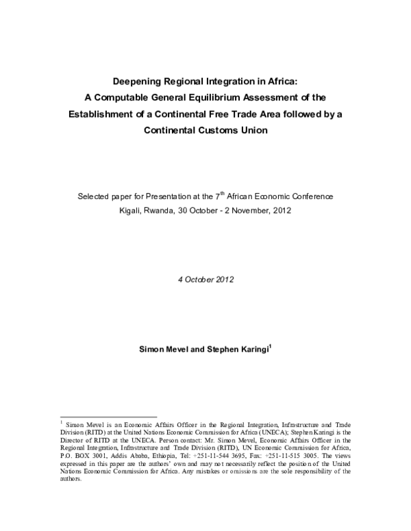 (PDF) Deepening Regional Integration in Africa: A Computable General ...