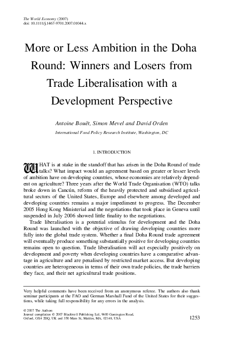 (PDF) More or Less Ambition in the Doha Round: Winners and Losers from ...