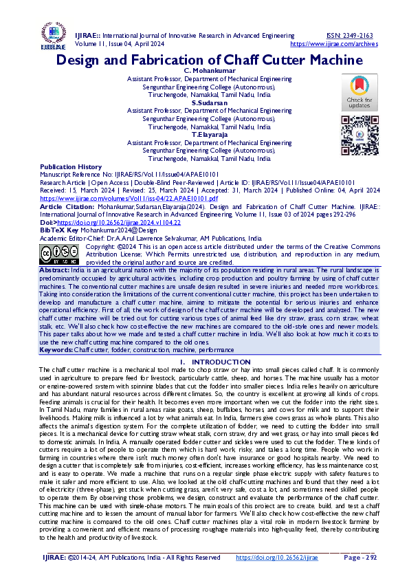 (PDF) Design and Fabrication of Chaff Cutter Machine