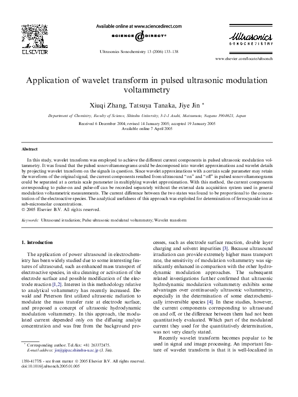 (PDF) Application of wavelet transform in pulsed ultrasonic modulation voltammetry