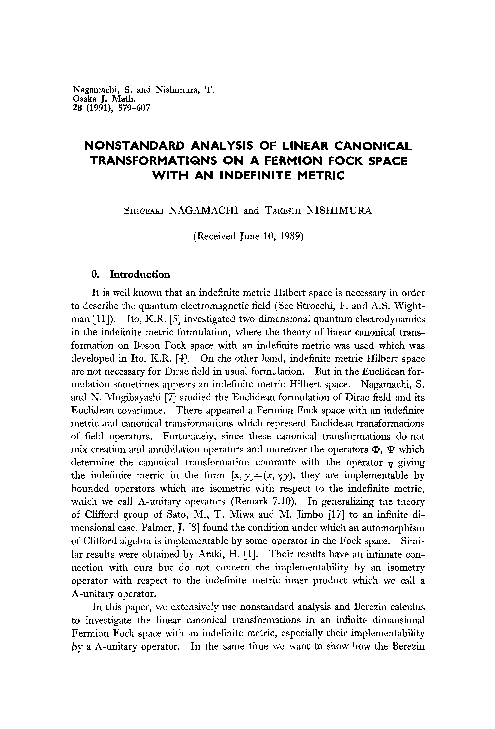 (PDF) Nonstandard Analysis in Fermion Fock Spaces