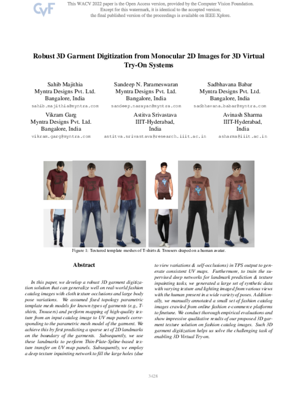 (PDF) Robust 3D Garment Digitization from Monocular 2D Images for 3D Virtual Try-On Systems