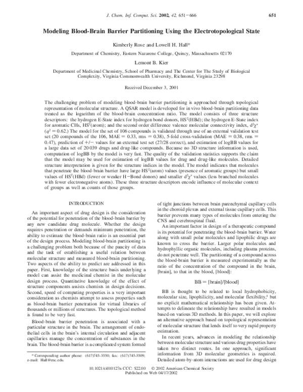 (PDF) Modeling Blood-Brain Barrier Partitioning