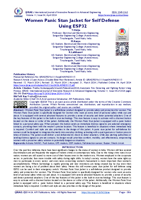 (PDF) Women Panic Stun Jacket for Self Defense Using ESP32