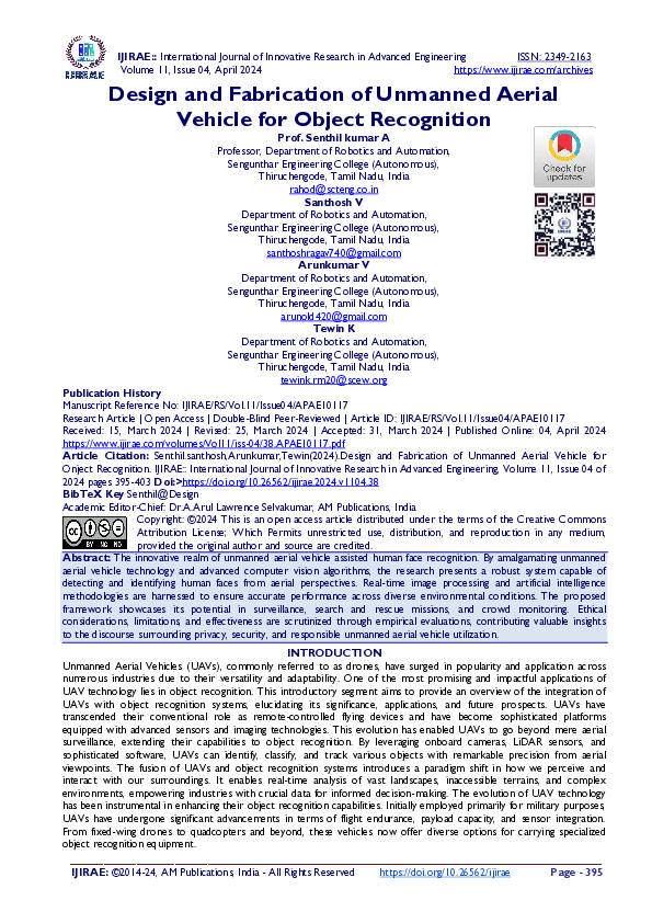 (PDF) Design and Fabrication of Unmanned Aerial Vehicle for Object Recognition