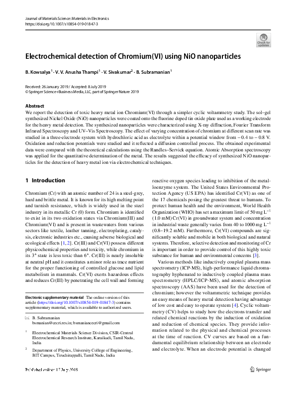 (PDF) Electrochemical detection of Chromium(VI) using NiO nanoparticles