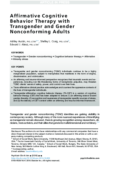 (PDF) Affirmative Cognitive Behavior Therapy with Transgender and ...