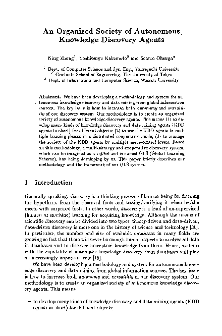 (PDF) An organized society of autonomous knowledge discovery agents