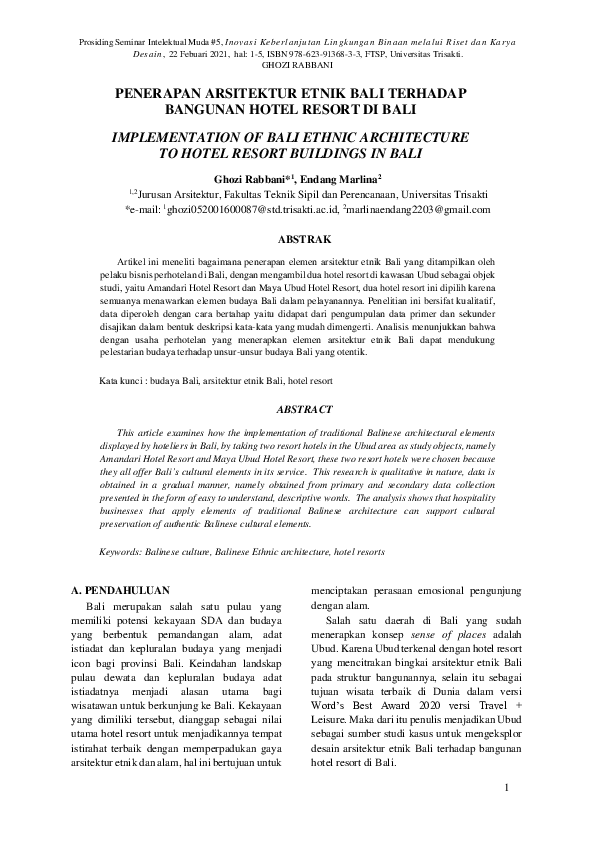 (PDF) Penerapan Arsitektur Etnik Bali Terhadap Bangunan Hotel Resort DI ...