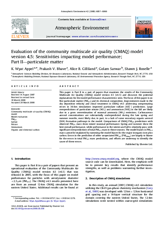 (PDF) Evaluation of the community multiscale air quality (CMAQ) model version 4.5: Sensitivities ...