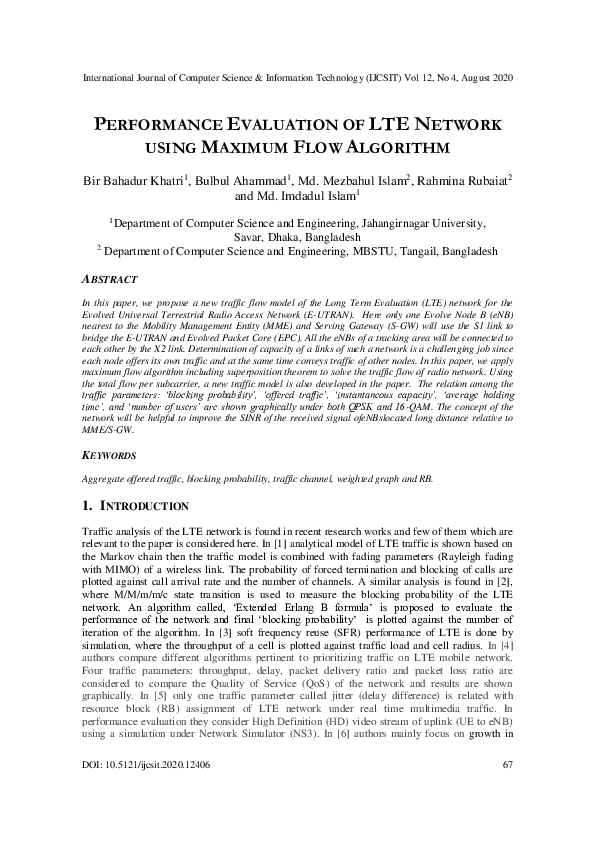 Pdf Performance Evaluation Of Lte Network Using Maximum Flow Algorithm