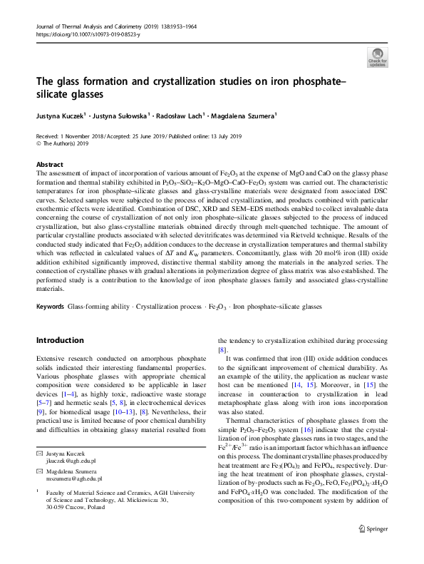 (PDF) The glass formation and crystallization studies on iron phosphate ...