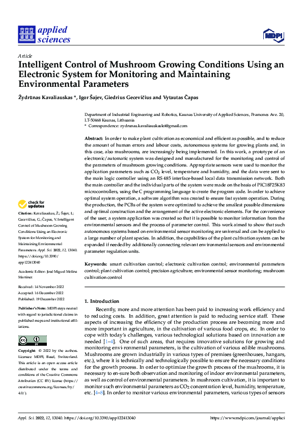 (PDF) Intelligent Control of Mushroom Growing Conditions Using an ...