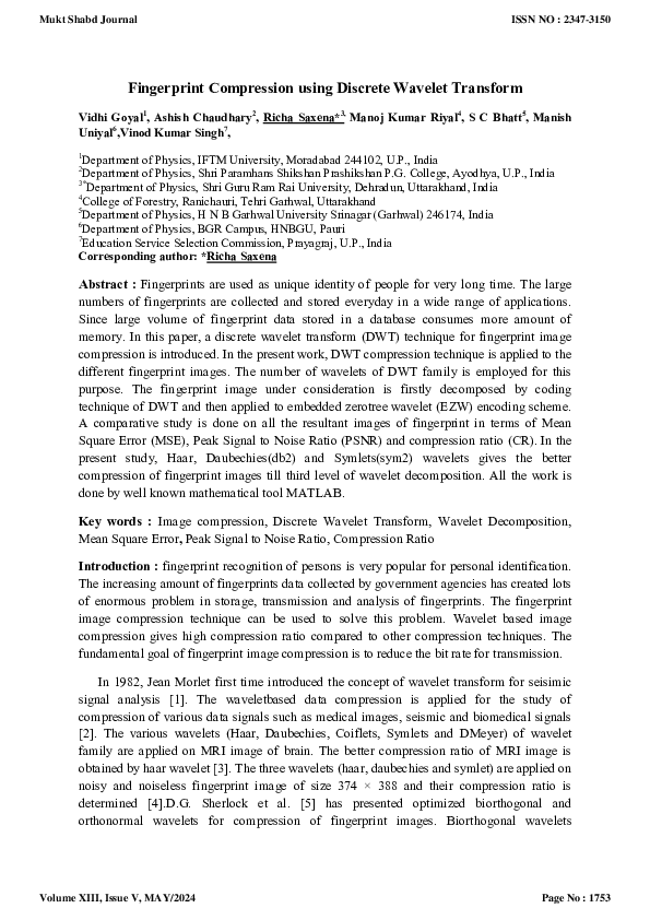 (PDF) Fingerprint Compression using Discrete Wavelet Transform