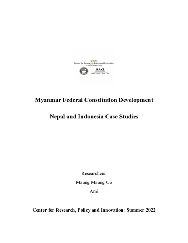 (PDF) Myanmar Federal Constitution Development Nepal and Indonesia Case ...