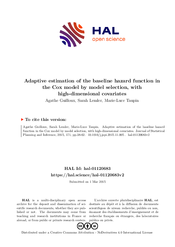 (PDF) Adaptive estimation of the baseline hazard function in the Cox model by model selection ...