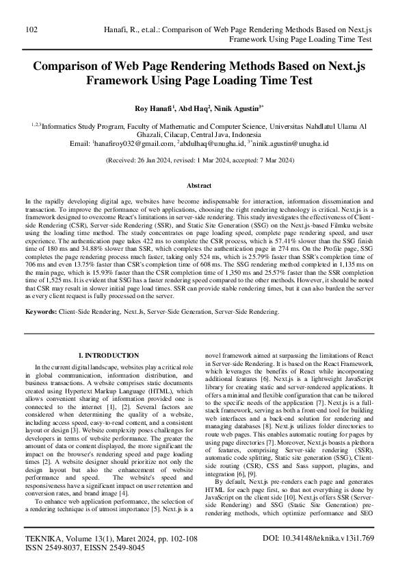 (PDF) Comparison of Web Page Rendering Methods Based on Next.js Framework Using Page Loading ...