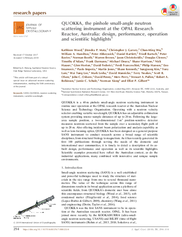 (PDF) QUOKKA, the pinhole small-angle neutron scattering instrument at ...