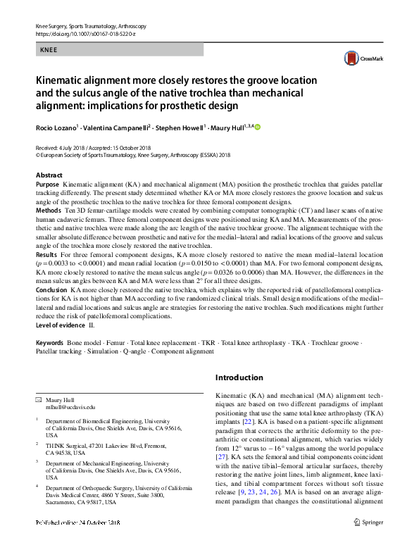 (PDF) Kinematic alignment more closely restores the groove location and ...