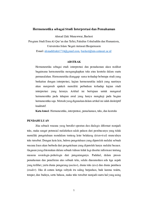 (PDF) Hermeneutika sebagai Studi Interpretasi dan Pemahaman