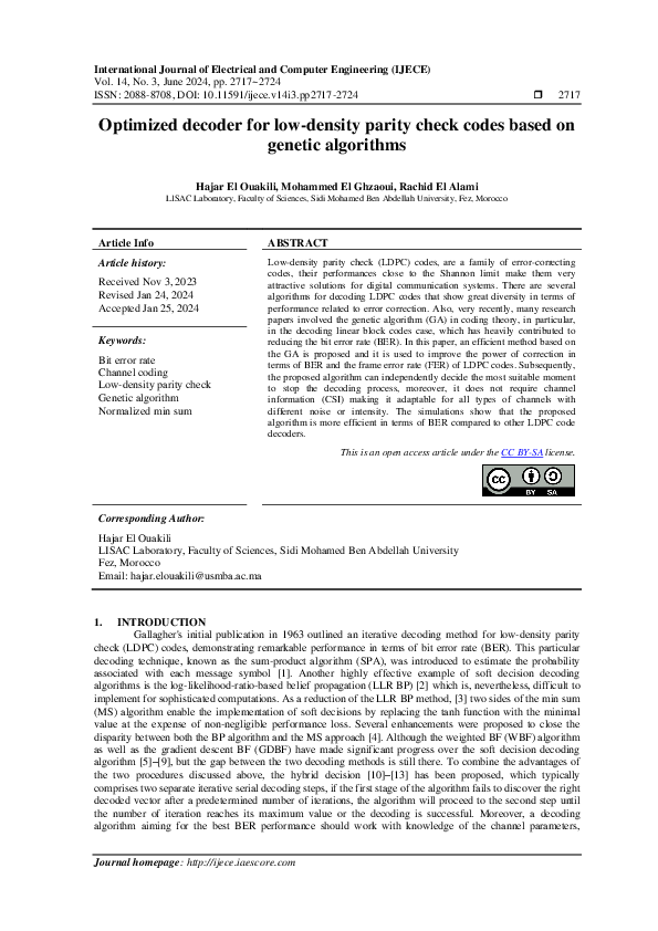 Pdf Optimized Decoder For Low Density Parity Check Codes Based On
