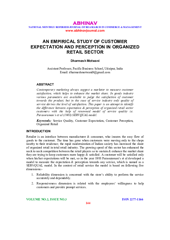 (PDF) An empirical study of customer expectation and perception in restaurant chains and fast ...