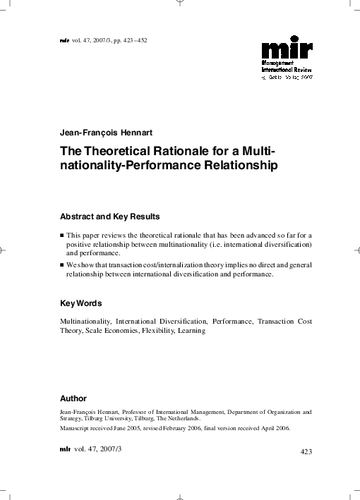 (PDF) The theoretical rationale for a multinationality-performance ...