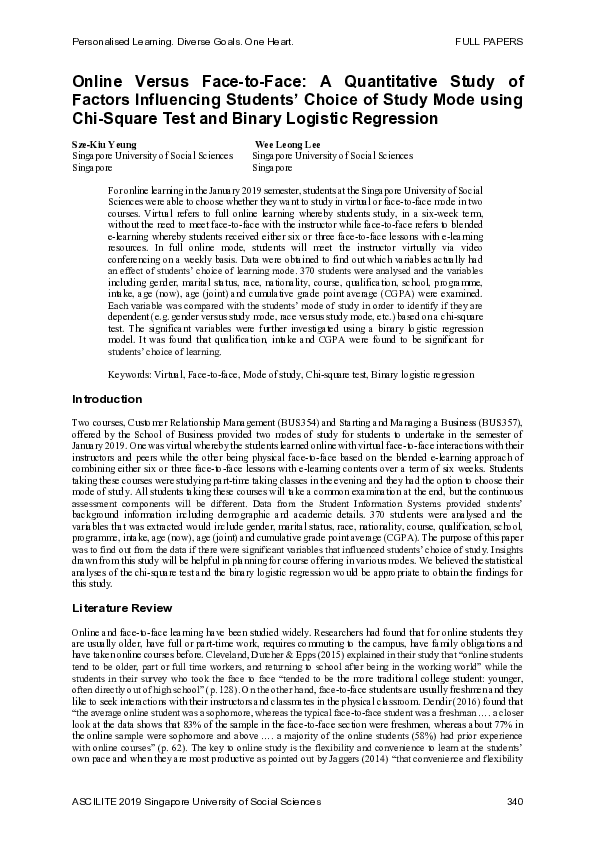 (PDF) Online Versus Face-to-Face: A Quantitative Study of Factors ...