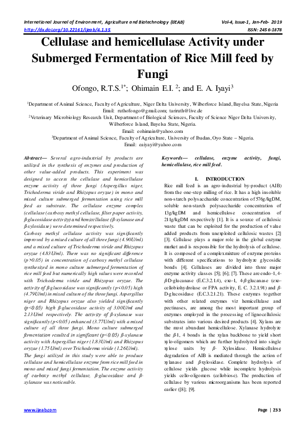 (PDF) Cellulase and hemicellulase Activity under Submerged Fermentation ...