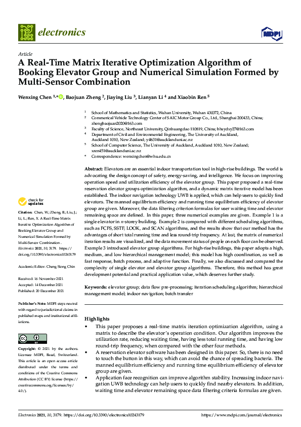 (PDF) A Real-Time Matrix Iterative Optimization Algorithm of Booking Elevator Group and ...