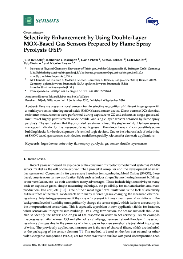 (PDF) Selectivity Enhancement by Using Double-Layer MOX-Based Gas Sensors Prepared by Flame ...