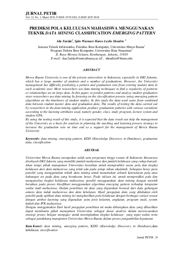 (PDF) Prediksi Pola Kelulusan Mahasiswa Menggunakan Teknik Data Mining Classification Emerging ...