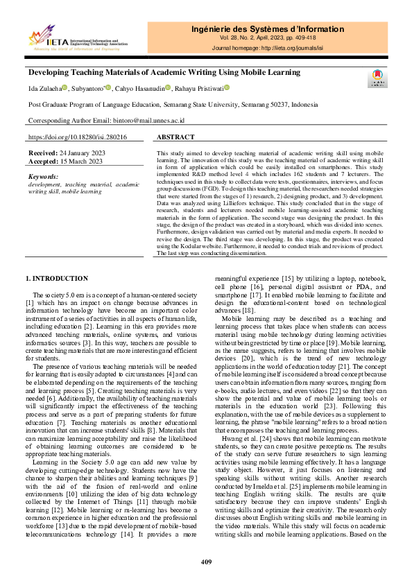 (PDF) Developing Teaching Materials of Academic Writing Using Mobile Learning