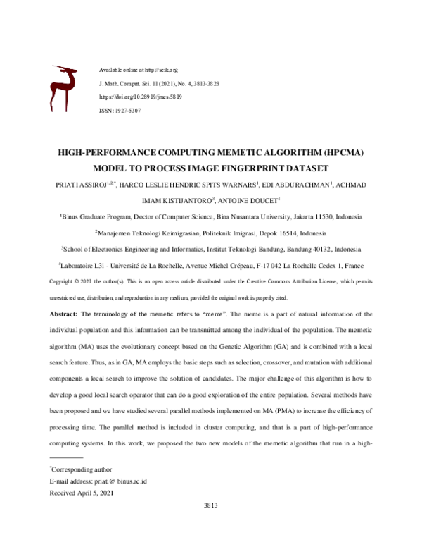 Pdf Hpc Memetic Algorithm Models For Fingerprint Image Processing