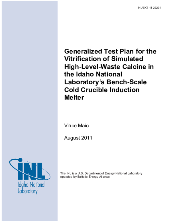 (PDF) Generalized Test Plan for the Vitrification of Simulated High ...