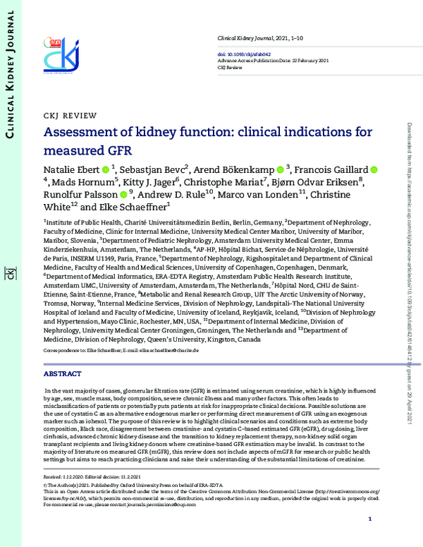 (PDF) Assessment of kidney function: clinical indications for measured GFR