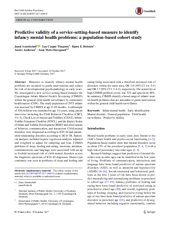(PDF) Predictive validity of a service-setting-based measure to identify infancy mental health ...