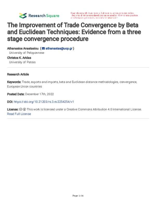 (PDF) The Improvement of Trade Convergence by Beta and Euclidean ...